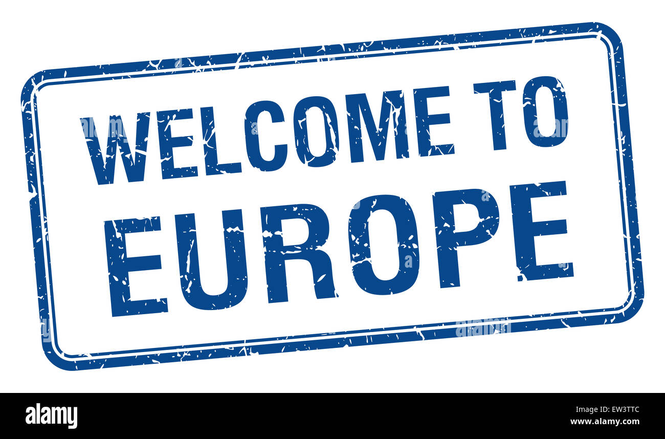 welcome to europe blue grunge square stamp Stock Photo - Alamy