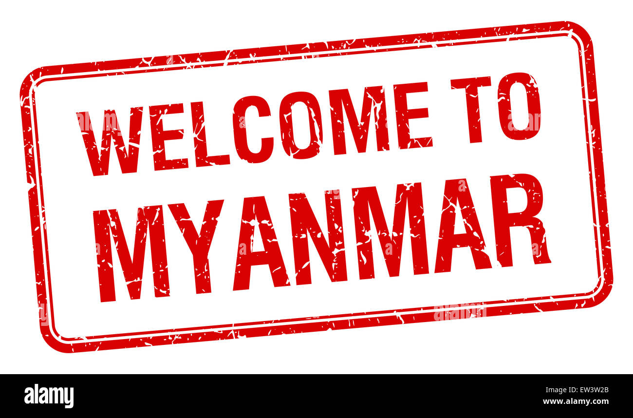 welcome to Myanmar red grunge square stamp Stock Photo - Alamy