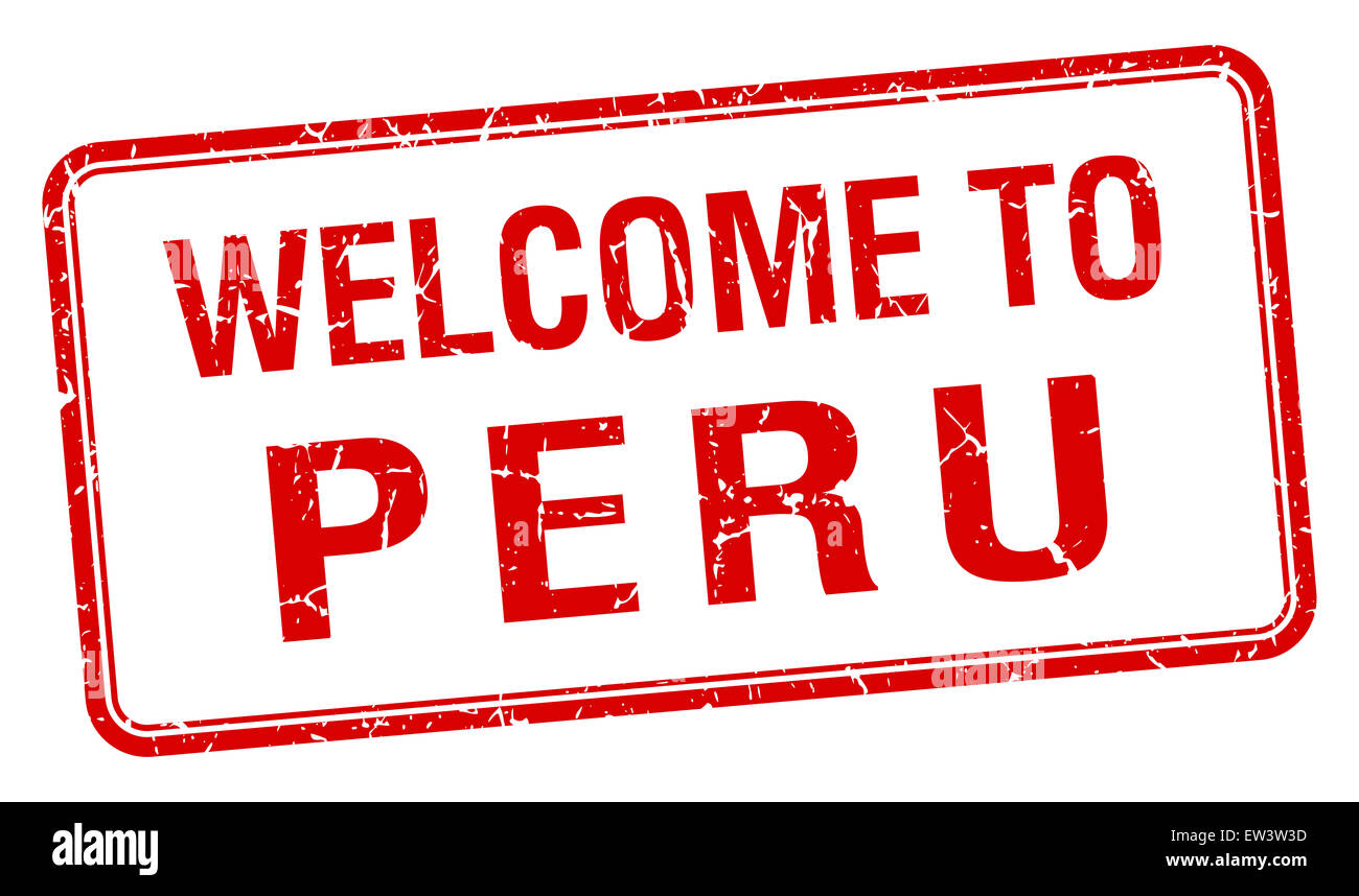 welcome to Peru red grunge square stamp Stock Photo - Alamy