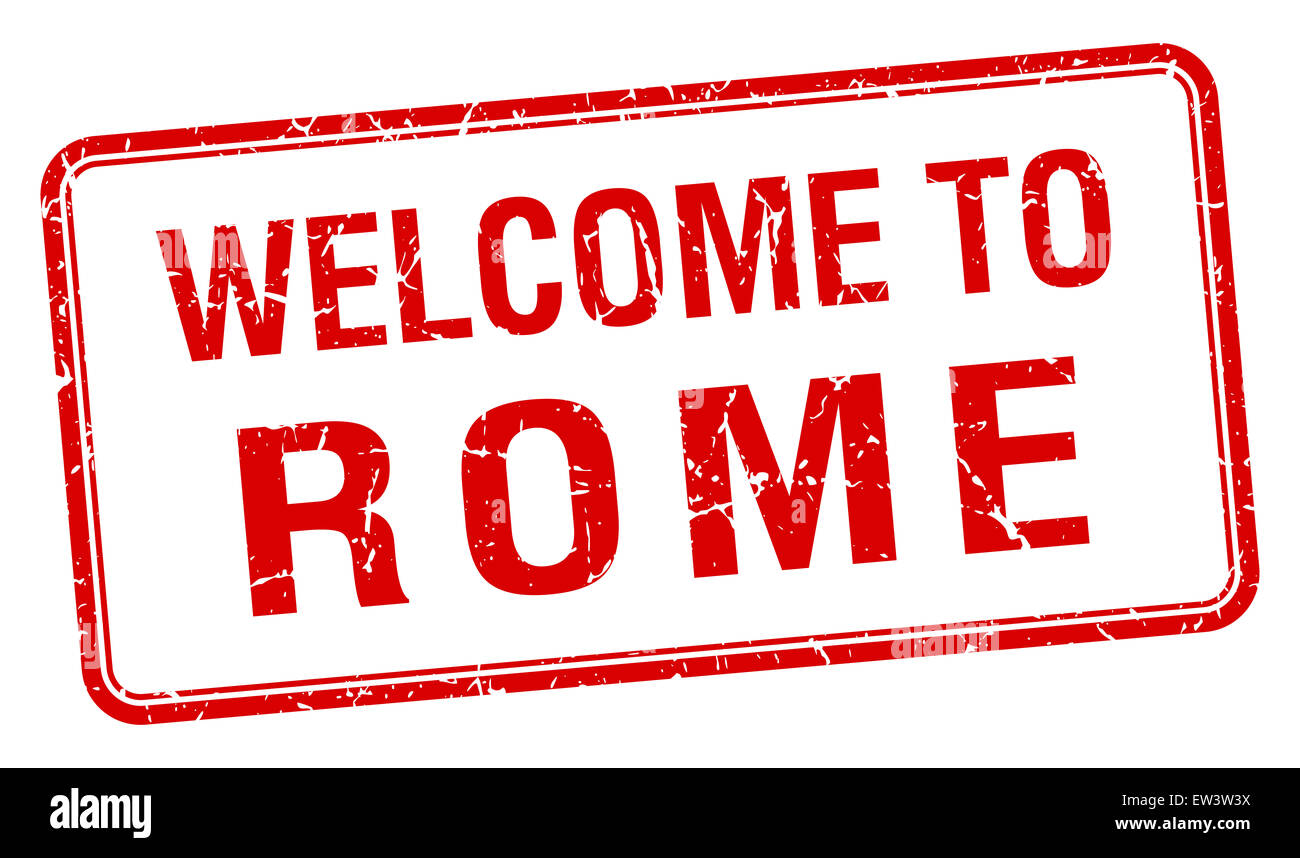 welcome to Rome red grunge square stamp Stock Photo - Alamy