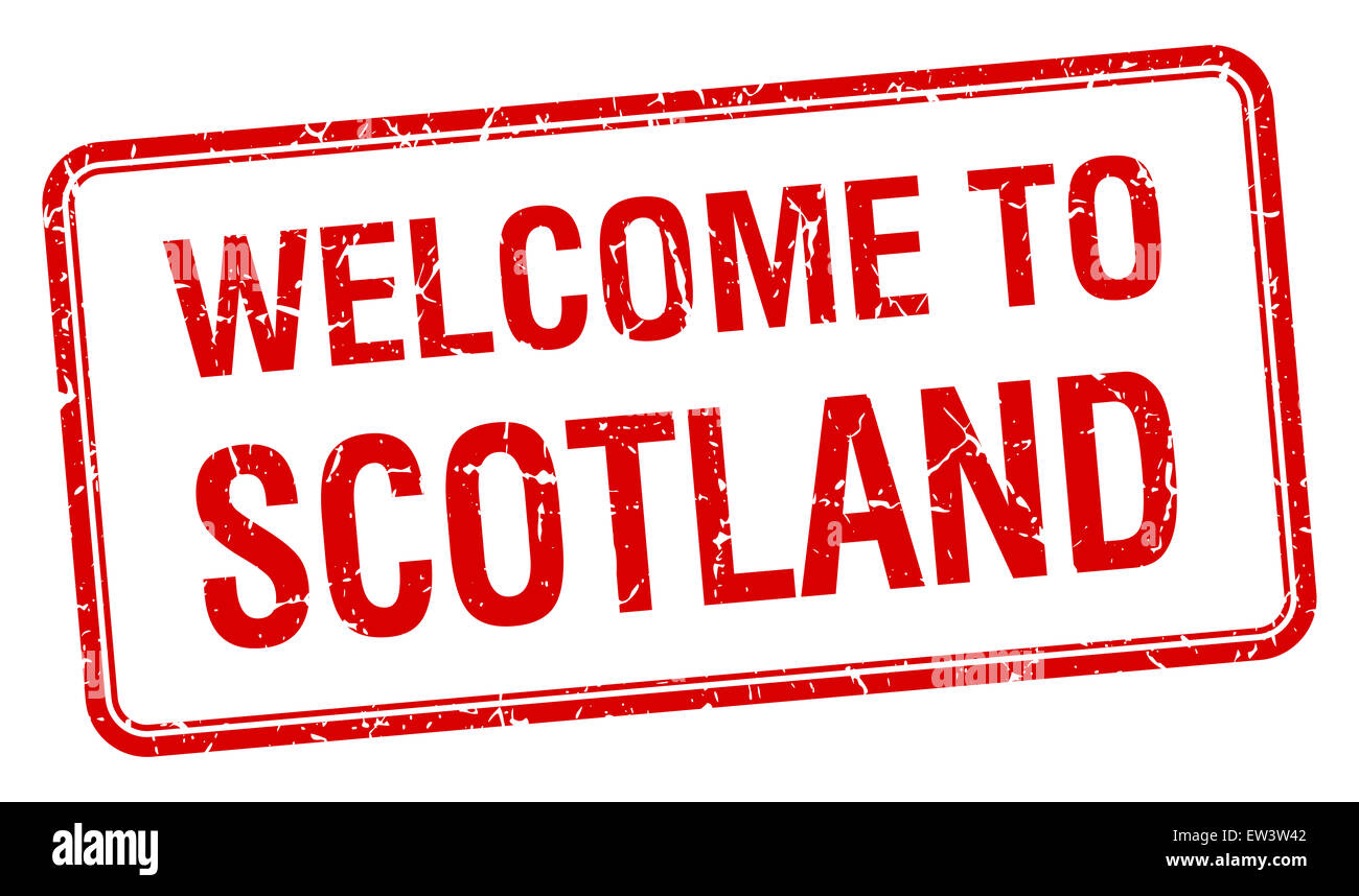 welcome to Scotland red grunge square stamp Stock Photo - Alamy