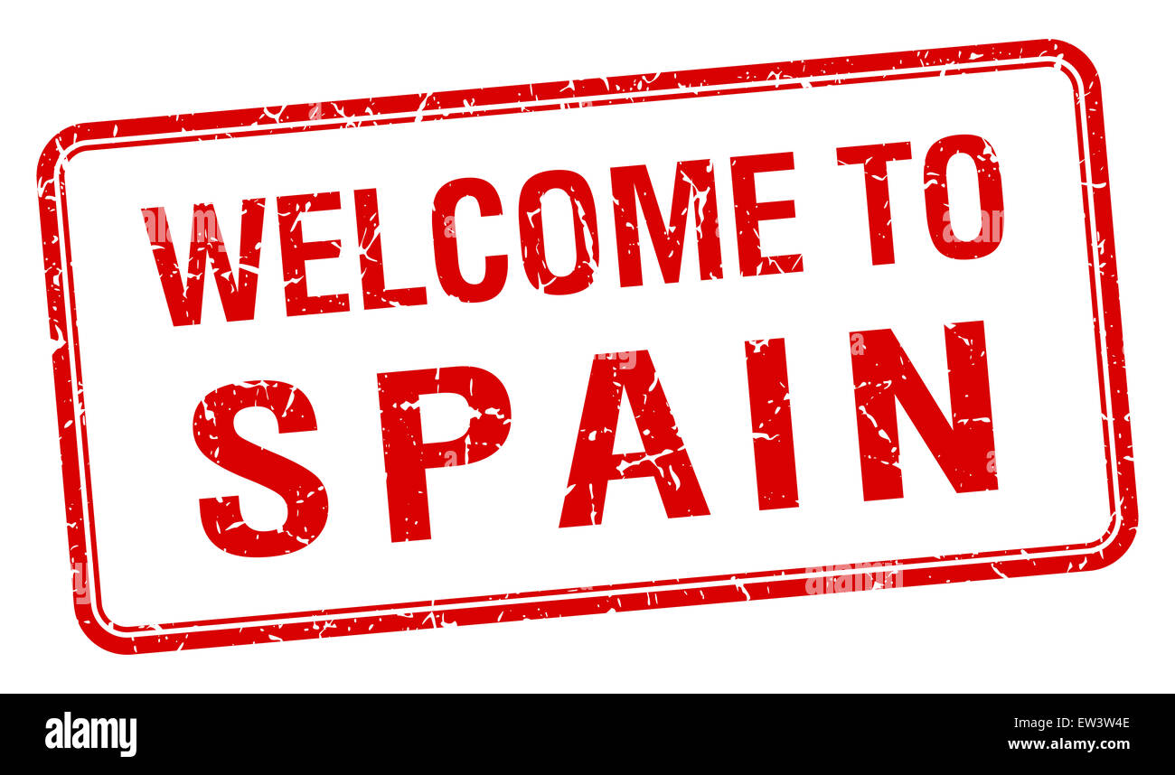 welcome to Spain red grunge square stamp Stock Photo - Alamy
