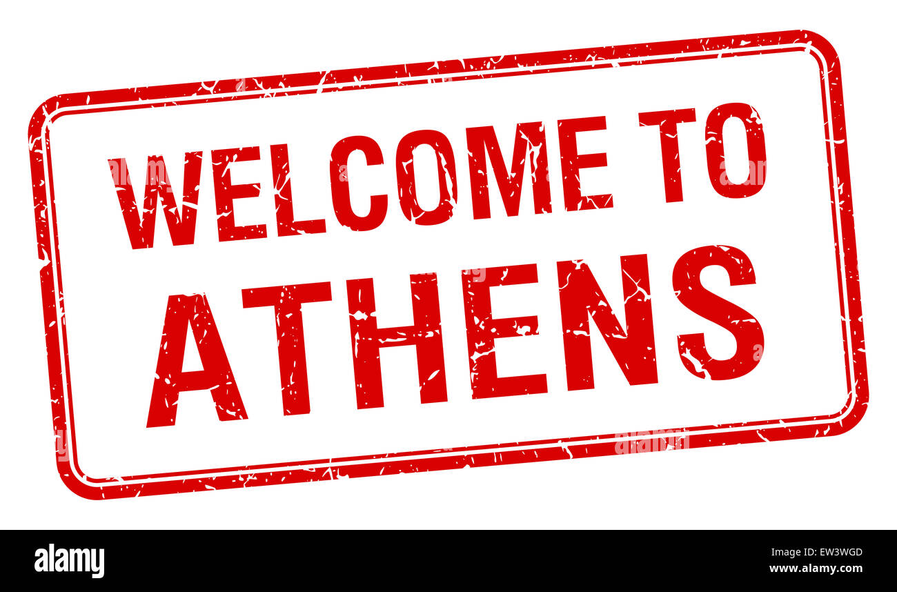 welcome to Athens red grunge square stamp Stock Photo - Alamy