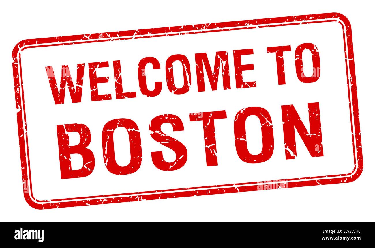 welcome to Boston red grunge square stamp Stock Photo - Alamy