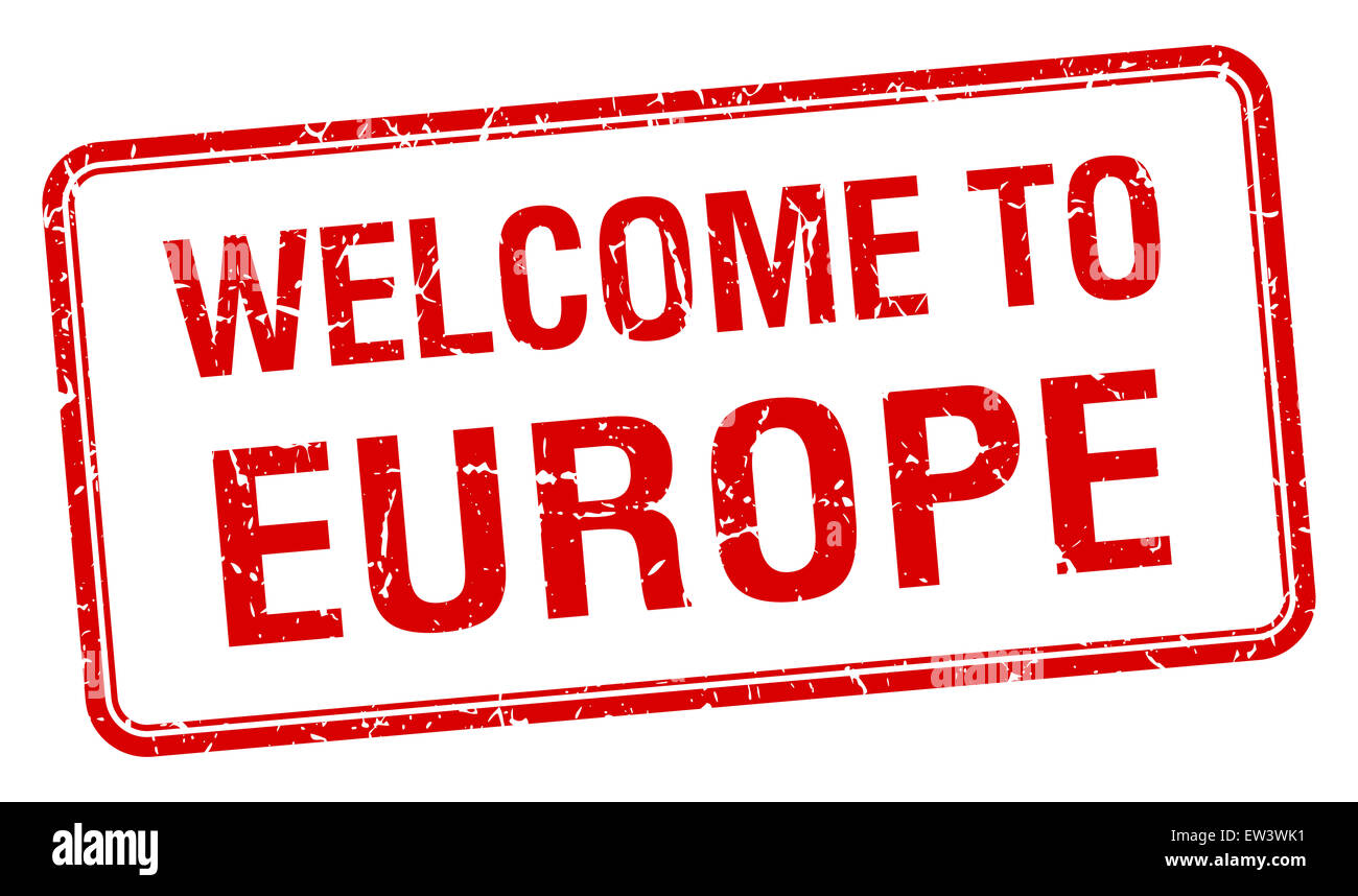 welcome to europe red grunge square stamp Stock Photo - Alamy
