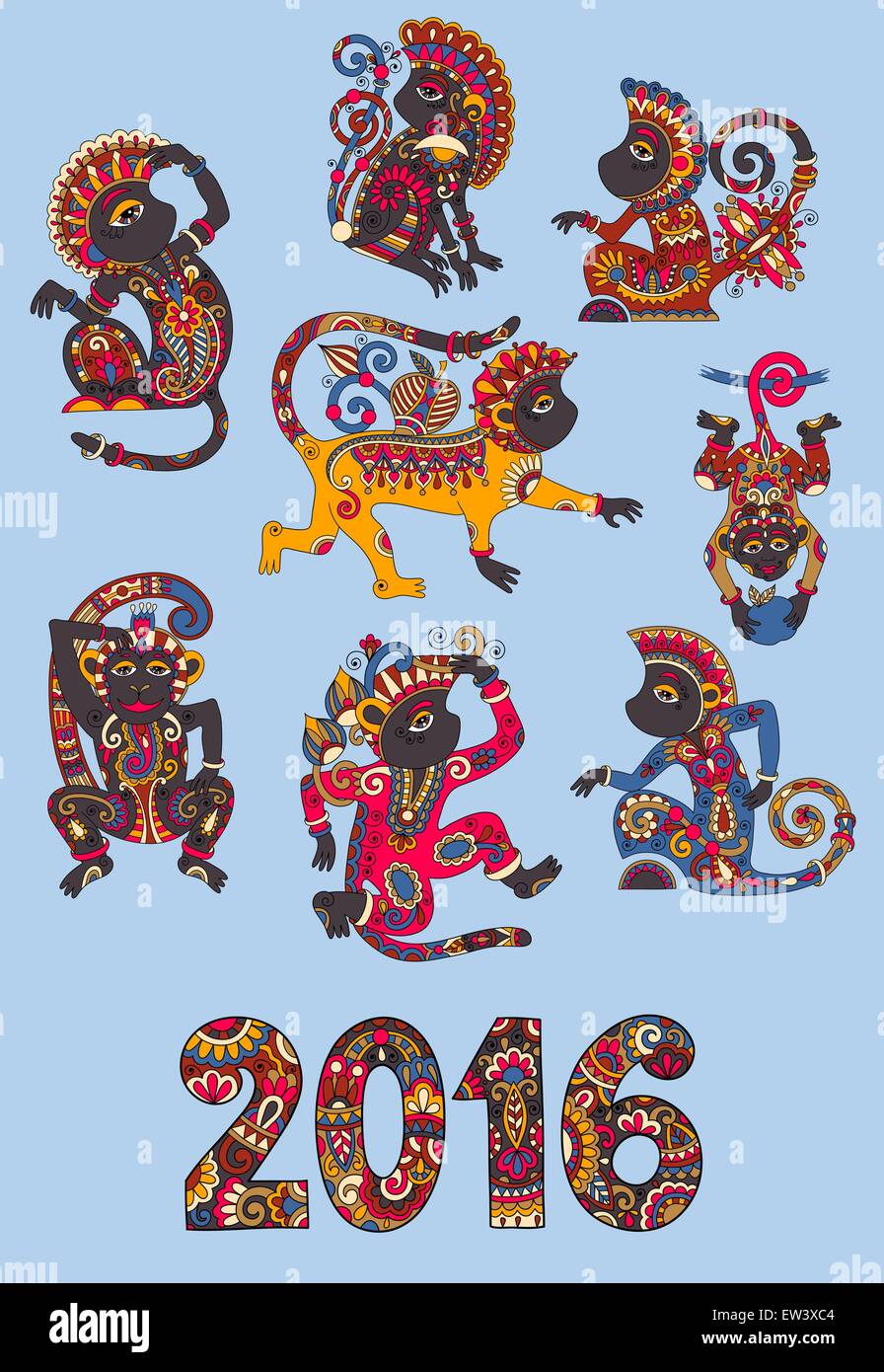 set of different colors decorative monkey - chinese symbol 2016 Stock ...