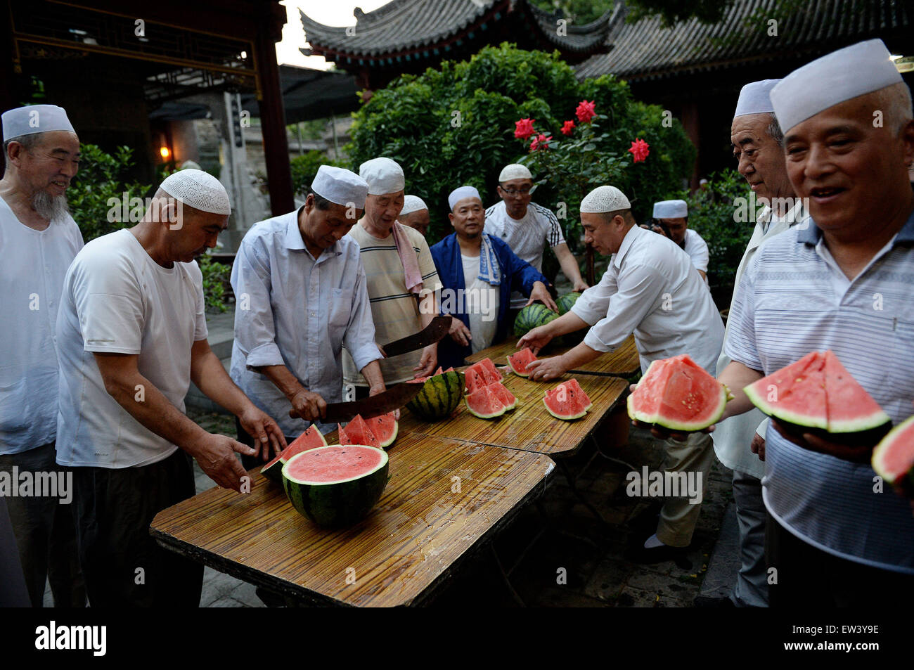 Xi'an. 17th June, 2015. Muslims get their watermelon before the ...
