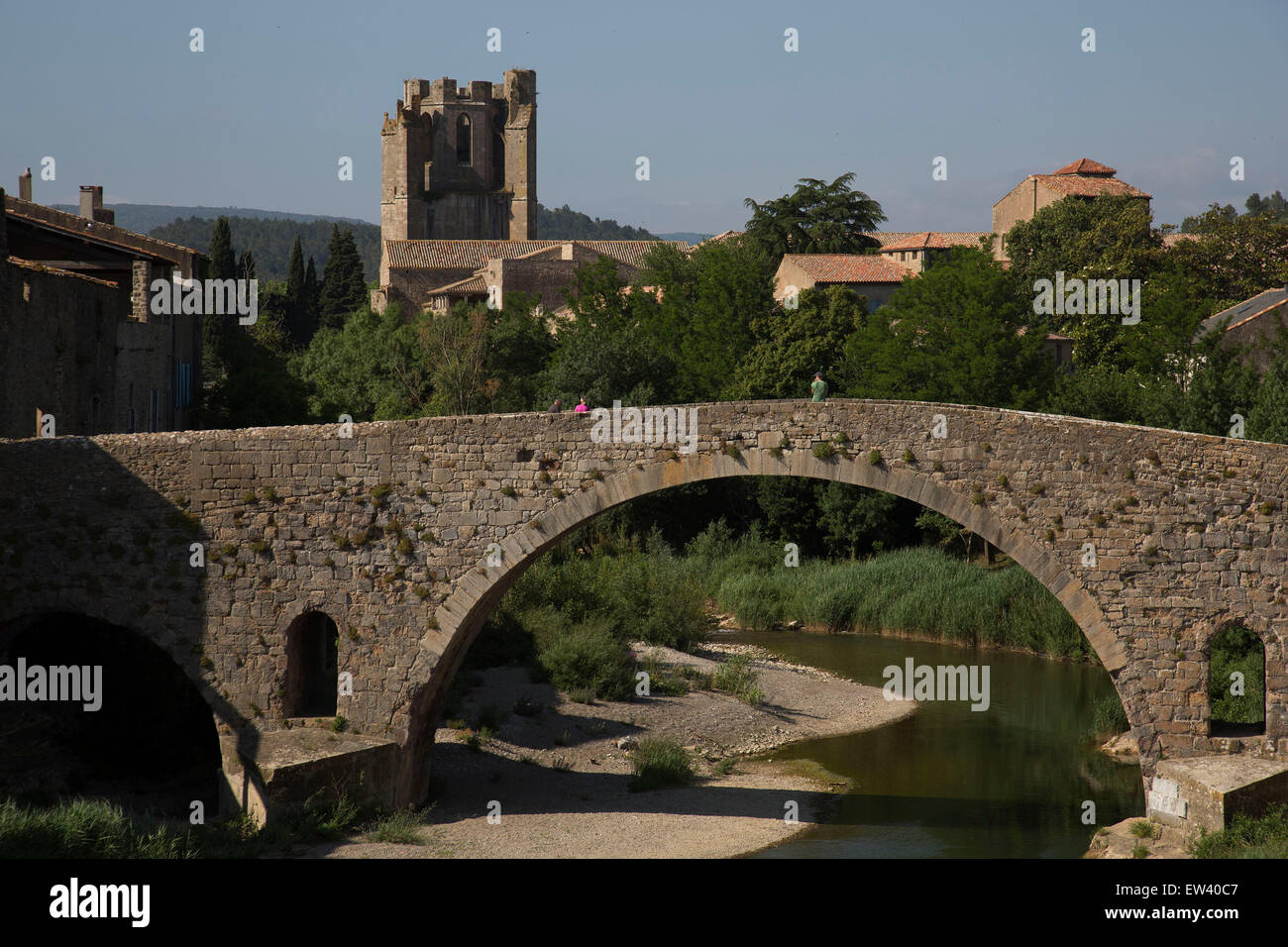 Scene in the medieval village of Lagrasse, Languedoc-Roussillon, France ...
