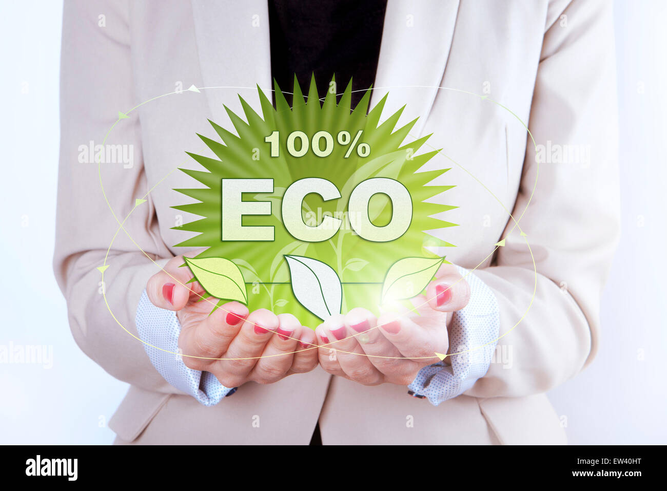 ECO symbol in woman hands Stock Photo - Alamy