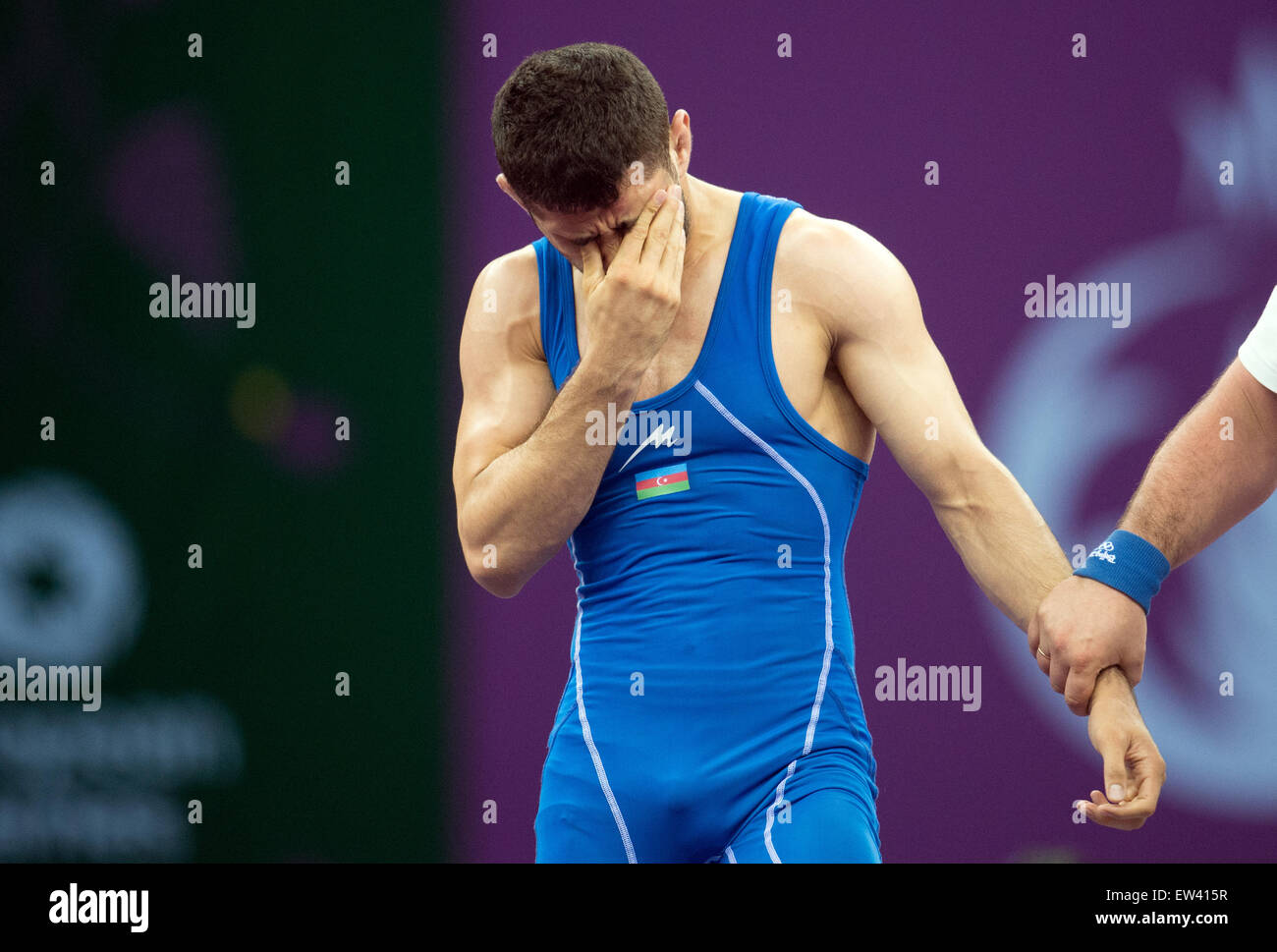 Baku, Azerbaijan. 17th June, 2015. Yashar Aliyev cries after losing his ...