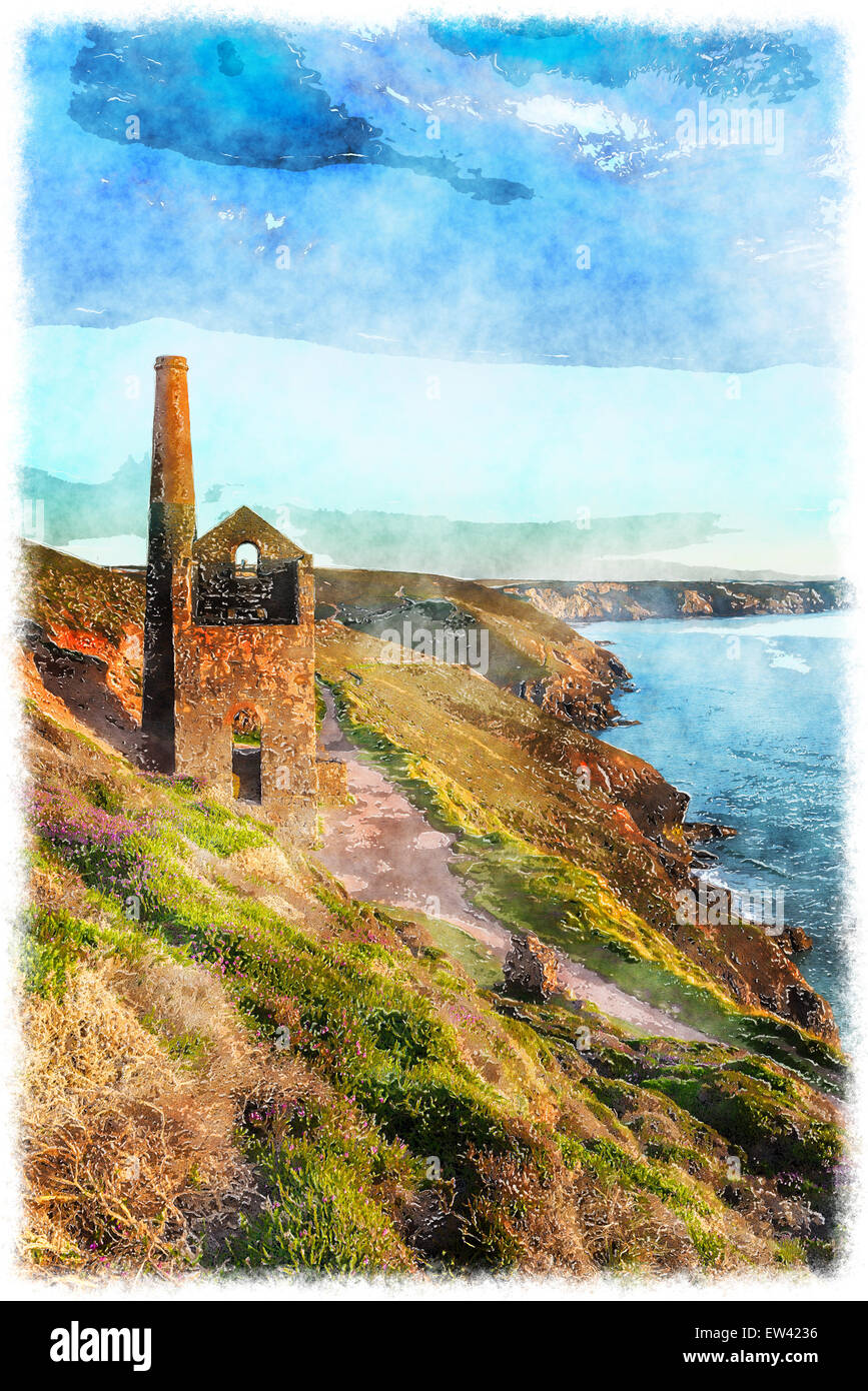 The ruins of Wheal Coates an ancient engine house for a tin mine on the ...