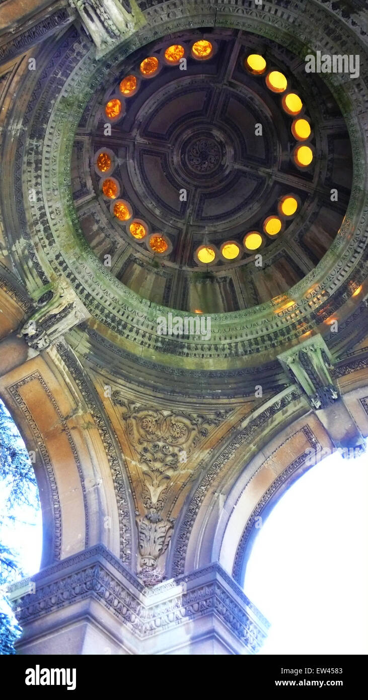 pyschedelic illuminated glass, stone garden temple ceiling, Witley ...