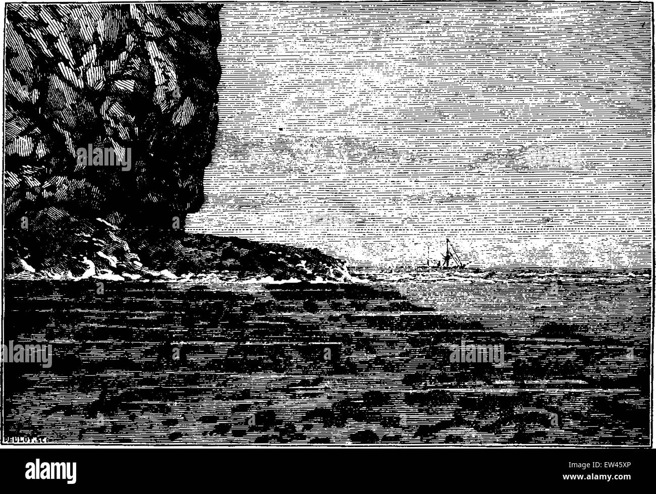 Ocean cliff, vintage engraved illustration. Earth before man – 1886 ...