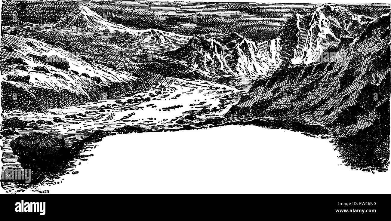 The Miocene period, vintage engraved illustration. Earth before man ...