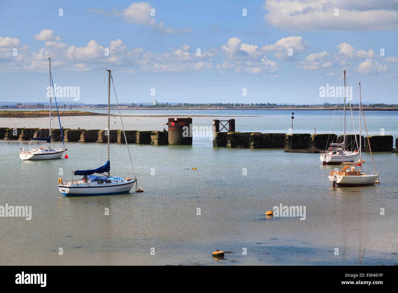 Boat access gap in the supports for the old Hayling Billy Bridge across ...