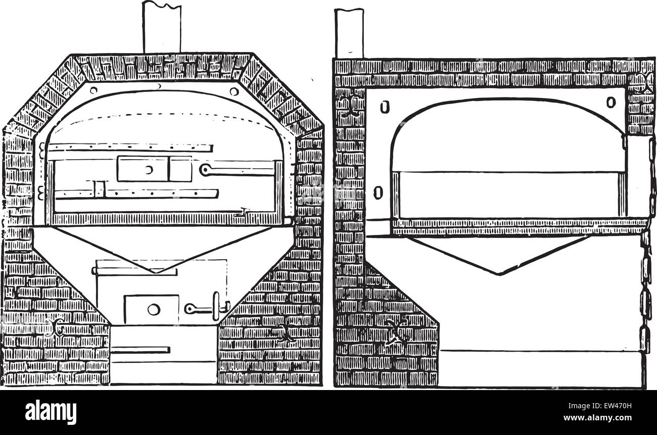 Plan and section of a furnace, vintage engraved illustration Stock ...