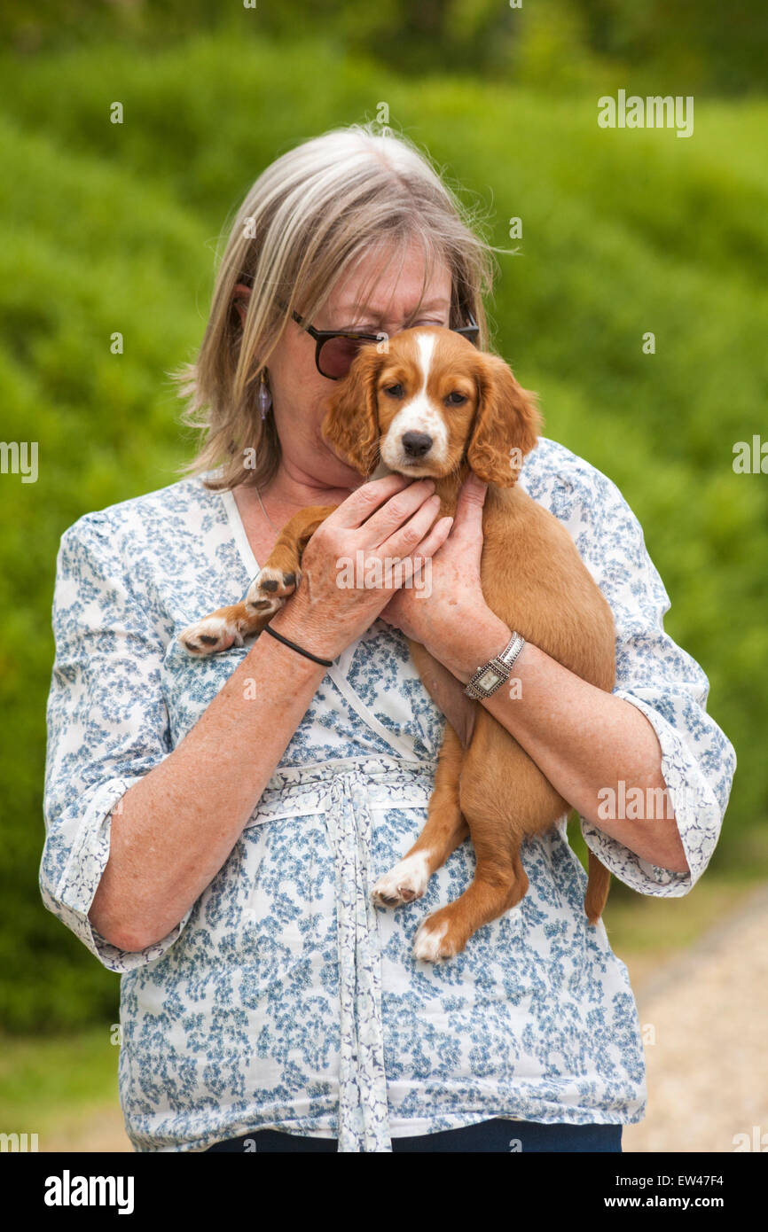Woman holding cocker spaniel puppy Stock Photo - Alamy