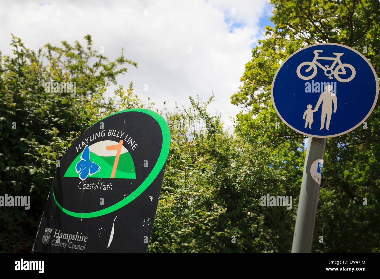Hayling Island Billy Line coastal Path sign with pedestrian and cycles ...