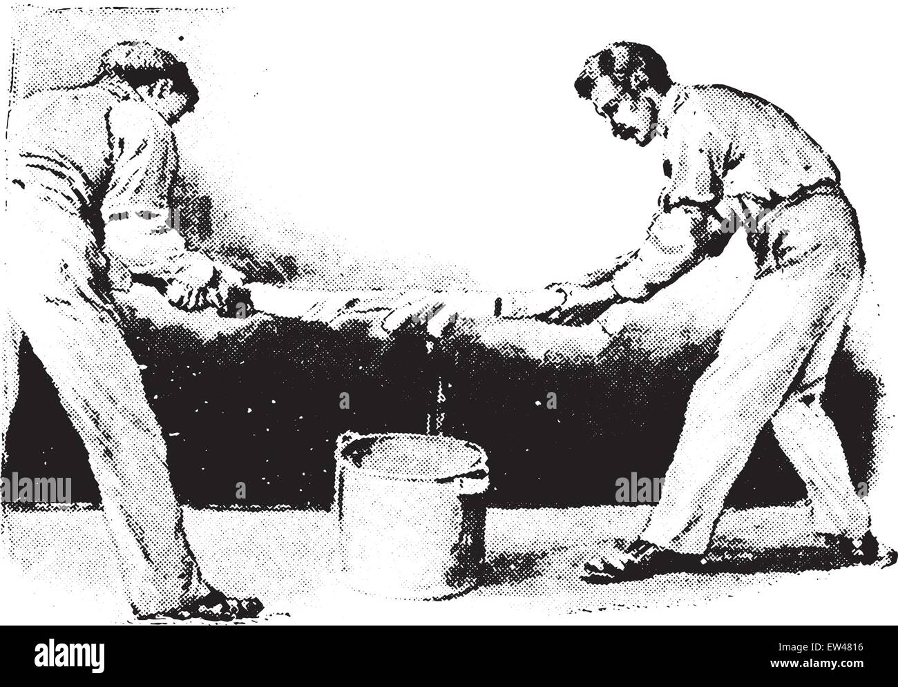 Method of wringing blanket from boiling water by keeping ends dry ...