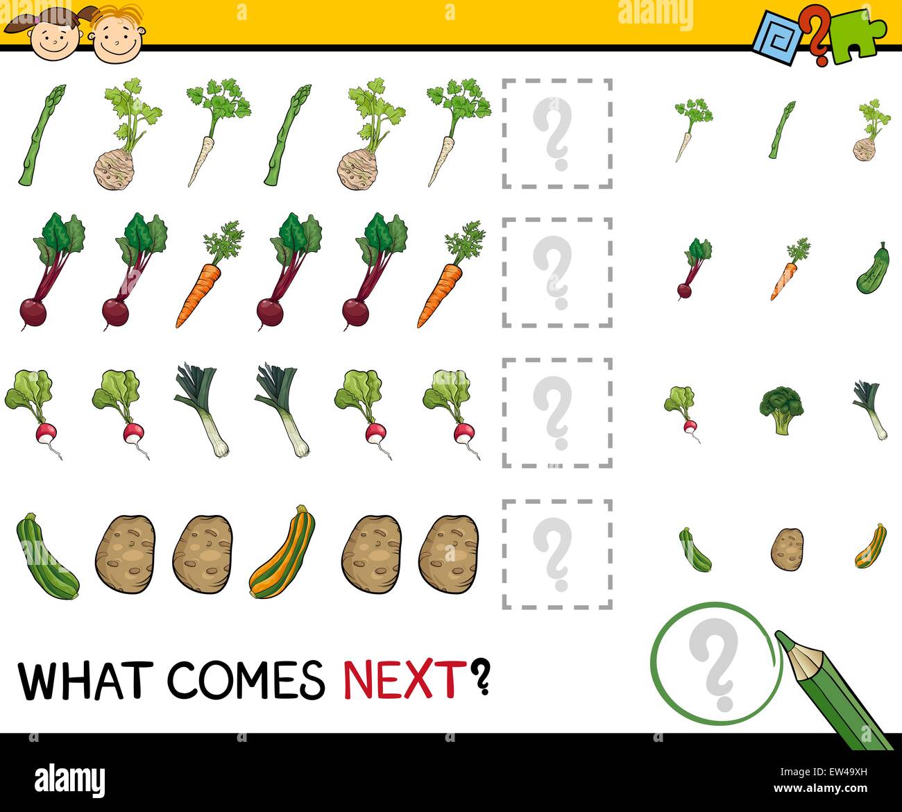 Cartoon Illustration of Completing the Pattern Educational Game for ...