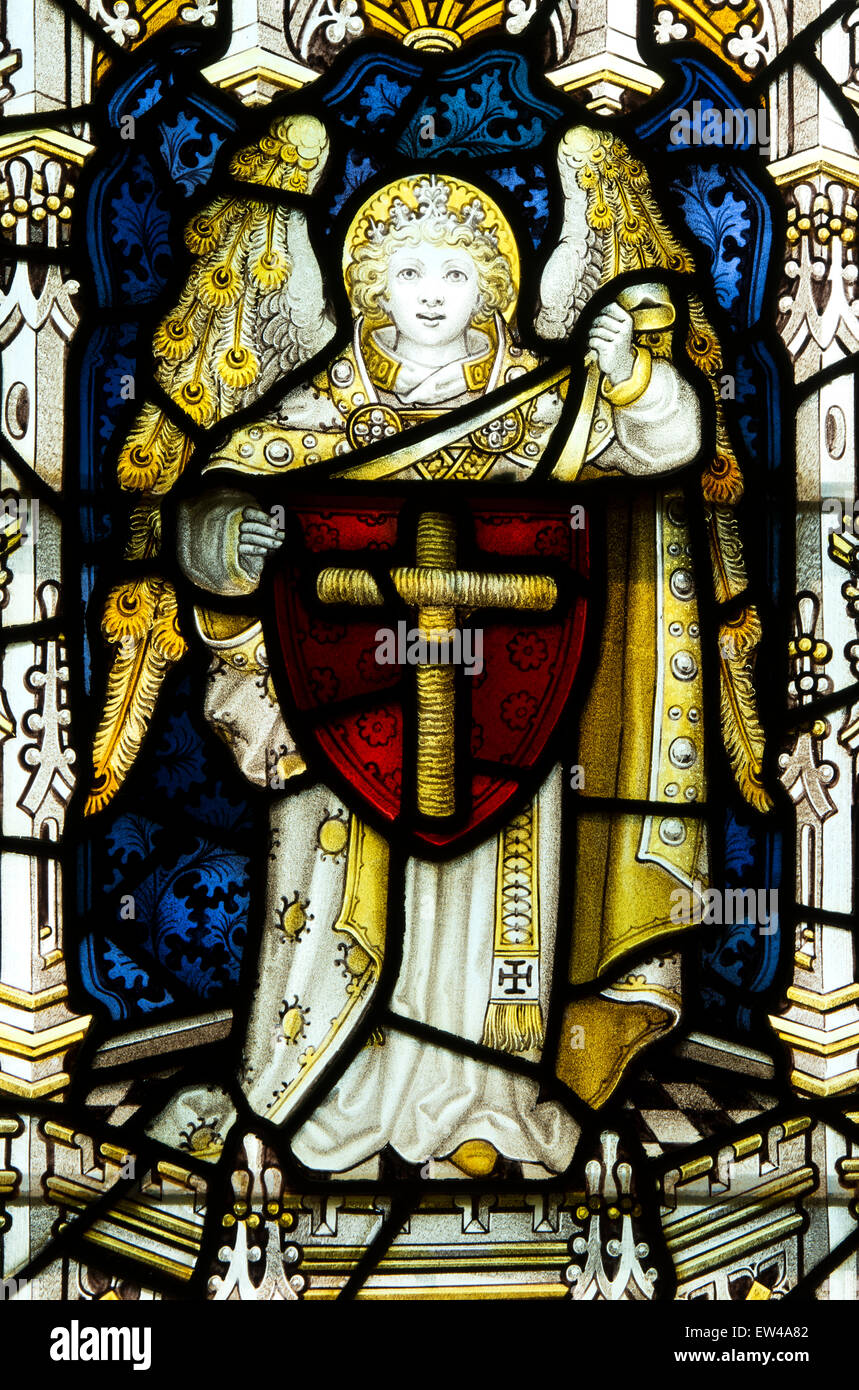 Angel bearing shield stained glass, St Mary the Virgin Church, East ...