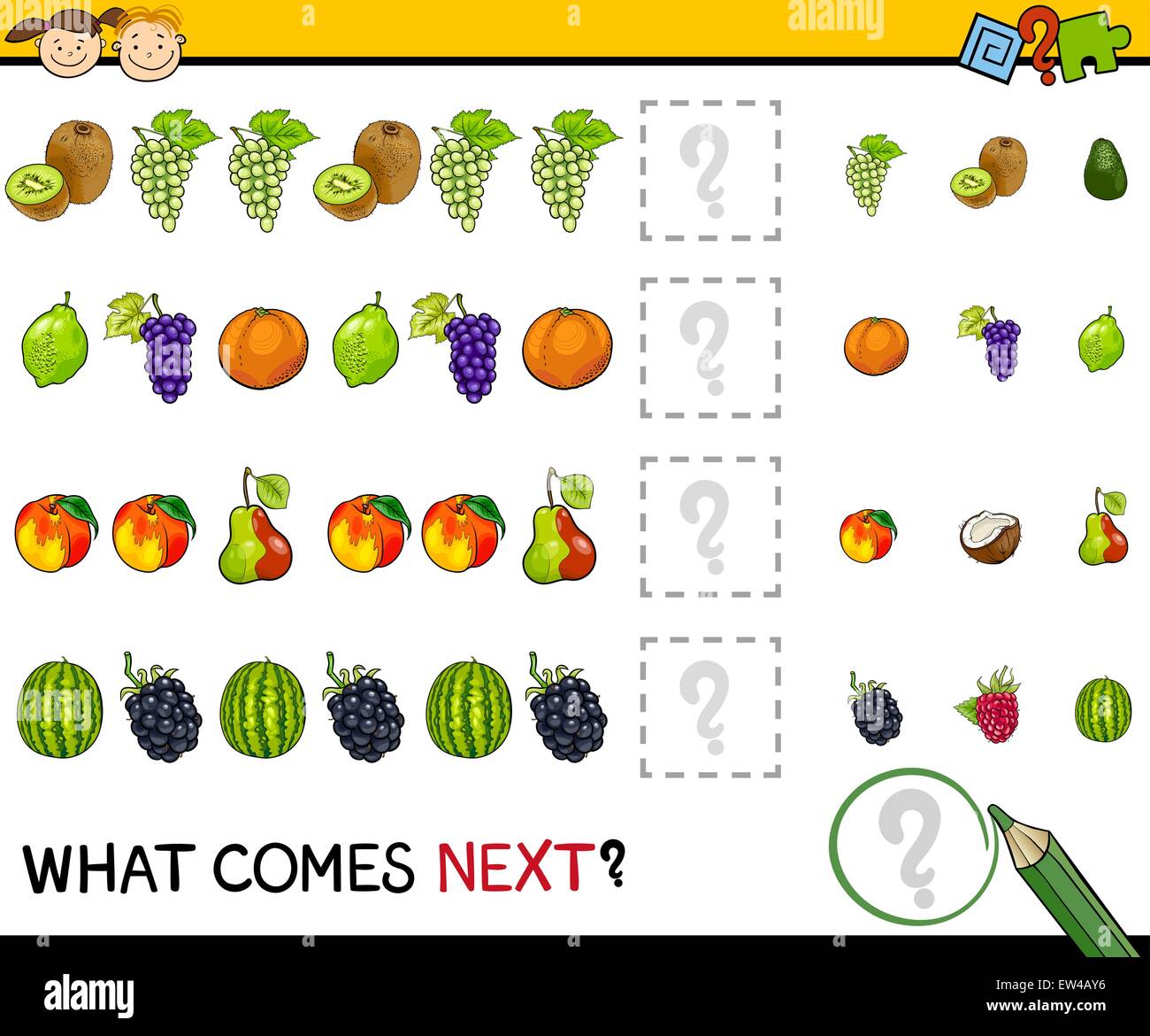 Cartoon Illustration of Completing the Pattern Educational Game for ...