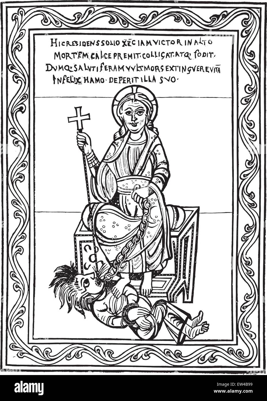 Christ conquered death with this inscription, vintage engraved ...