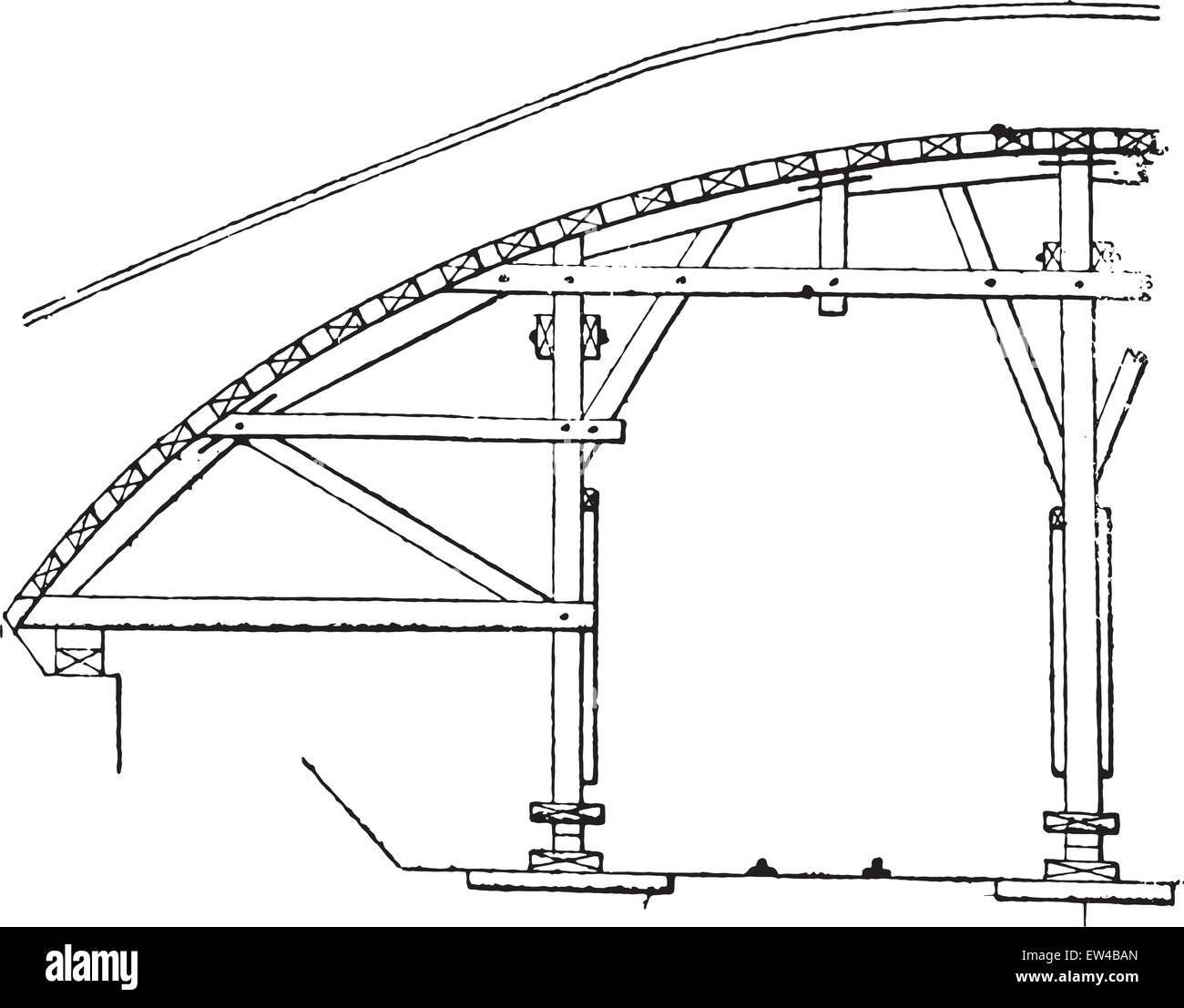Hanger arch vault with through service, vintage engraved illustration ...