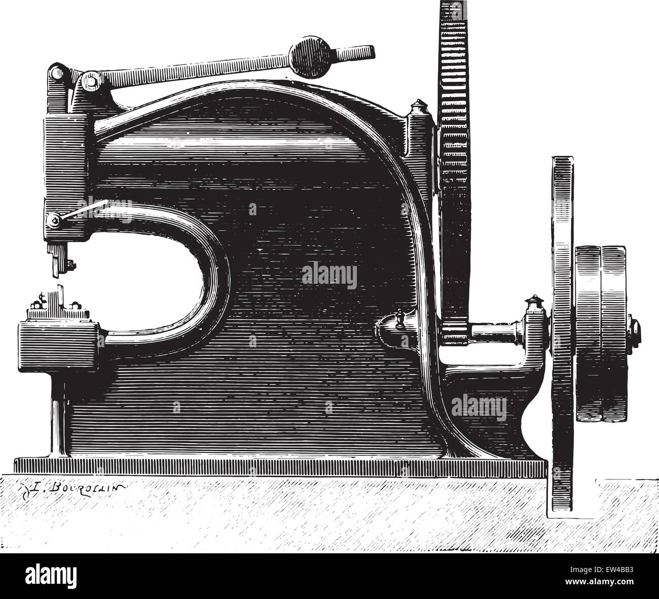 Mechanically operated shears, vintage engraved illustration. Industrial ...