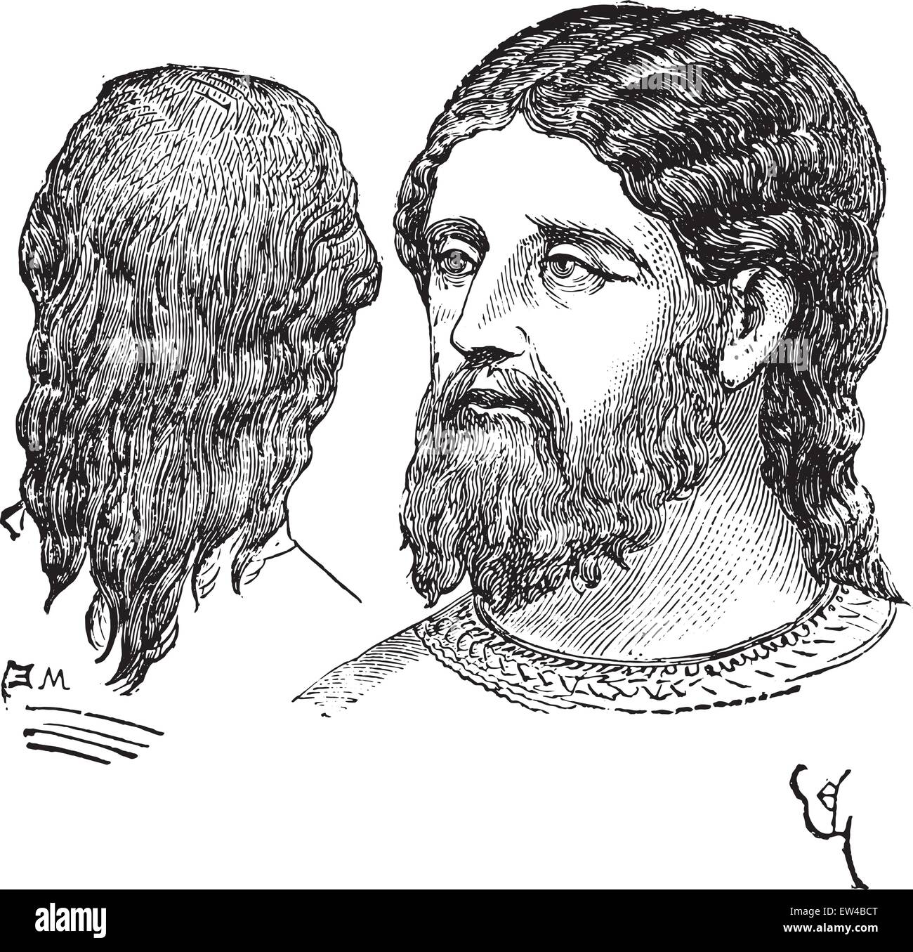 Man of noble hairstyle, vintage engraved illustration. Industrial ...