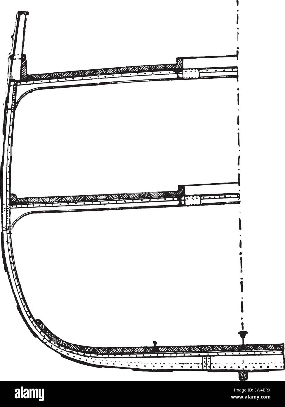 Section of an iron ship, vintage engraved illustration. Industrial ...
