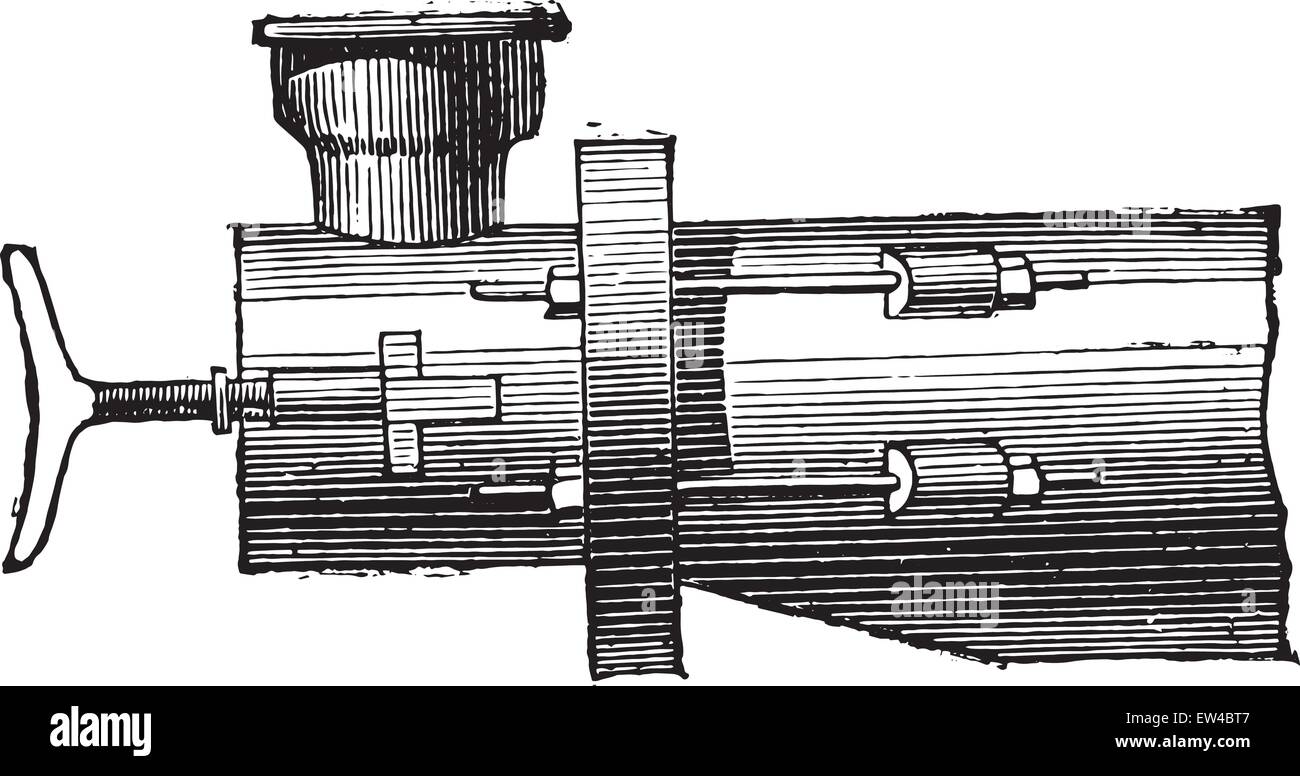 Gas retort, elevation, vintage engraved illustration. Industrial ...