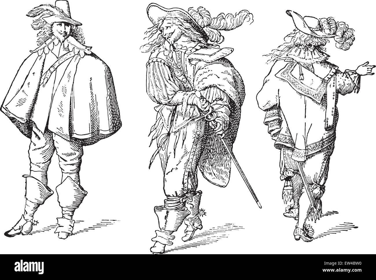 French gentlemen after Abraham Bosse (seventeenth century), vintage ...