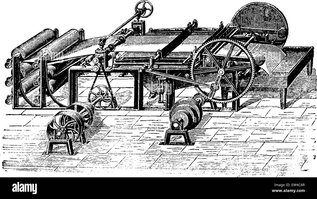 Cutting machine lengthwise and crosswise, vintage engraved illustration ...