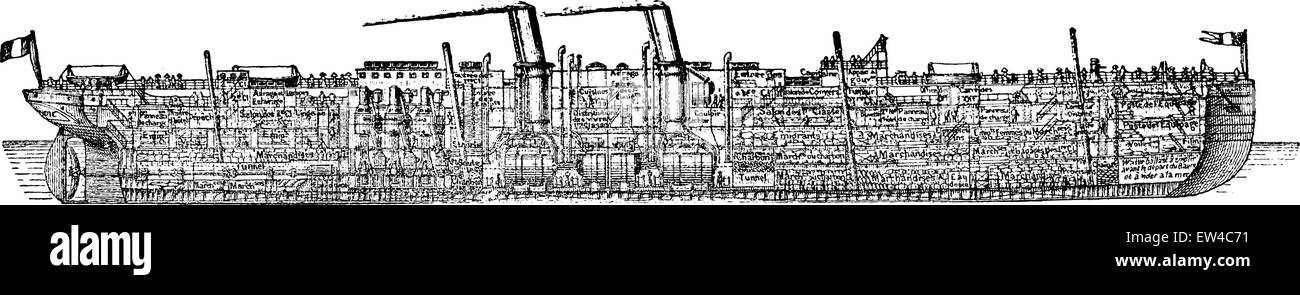 Ship Normandy, vintage engraved illustration. Industrial encyclopedia E ...
