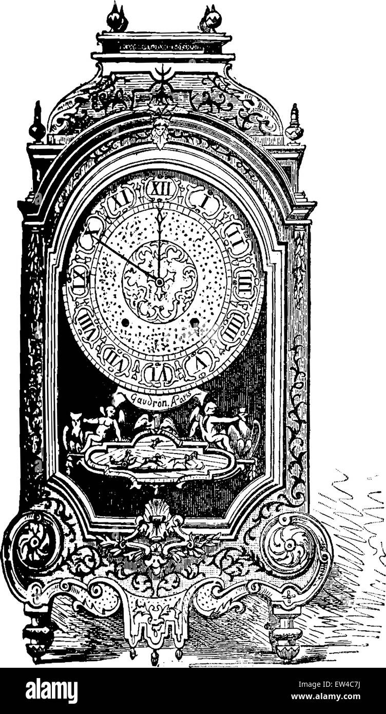 Pendulum signed Gaudron, genre ball, vintage engraved illustration ...