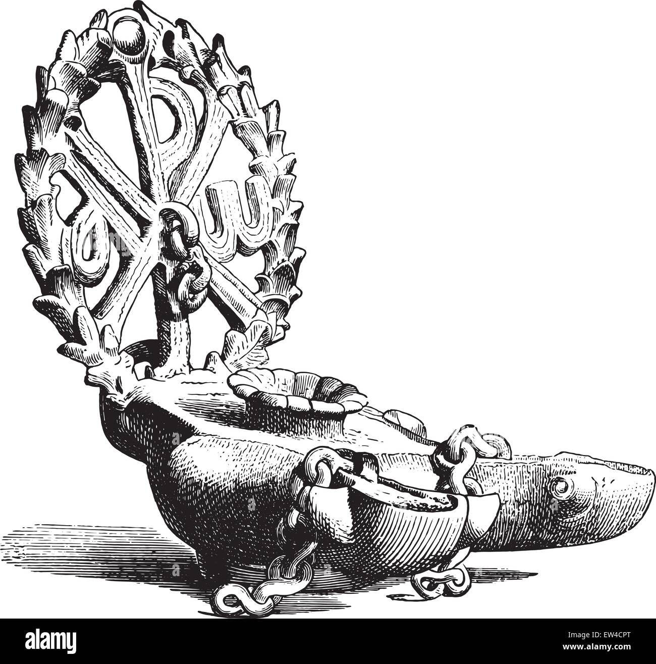 Ancient Christian lamp, vintage engraved illustration. Industrial ...