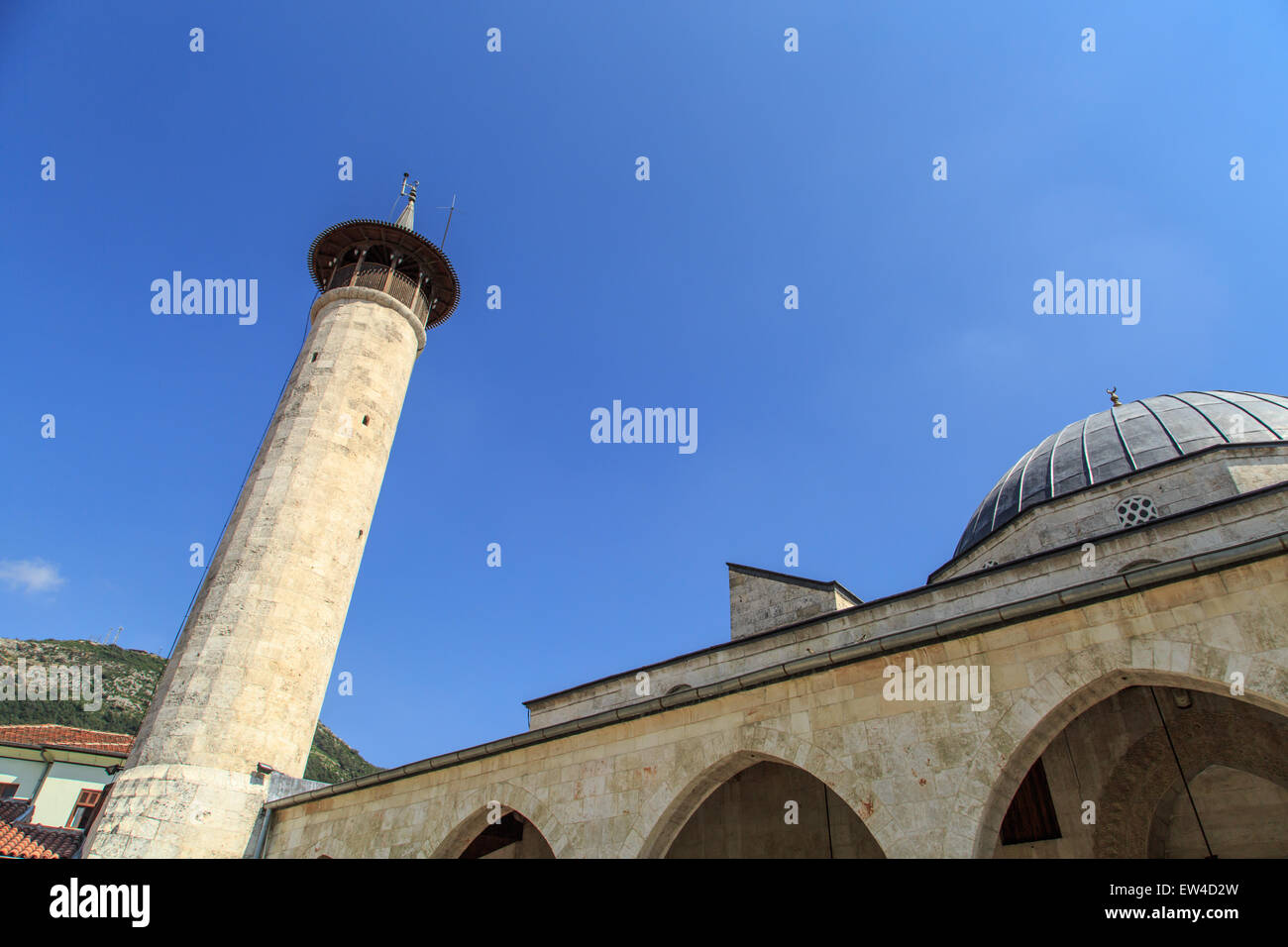 Side view of the walls and minaret of historical Habibi Neccar Mosque ...