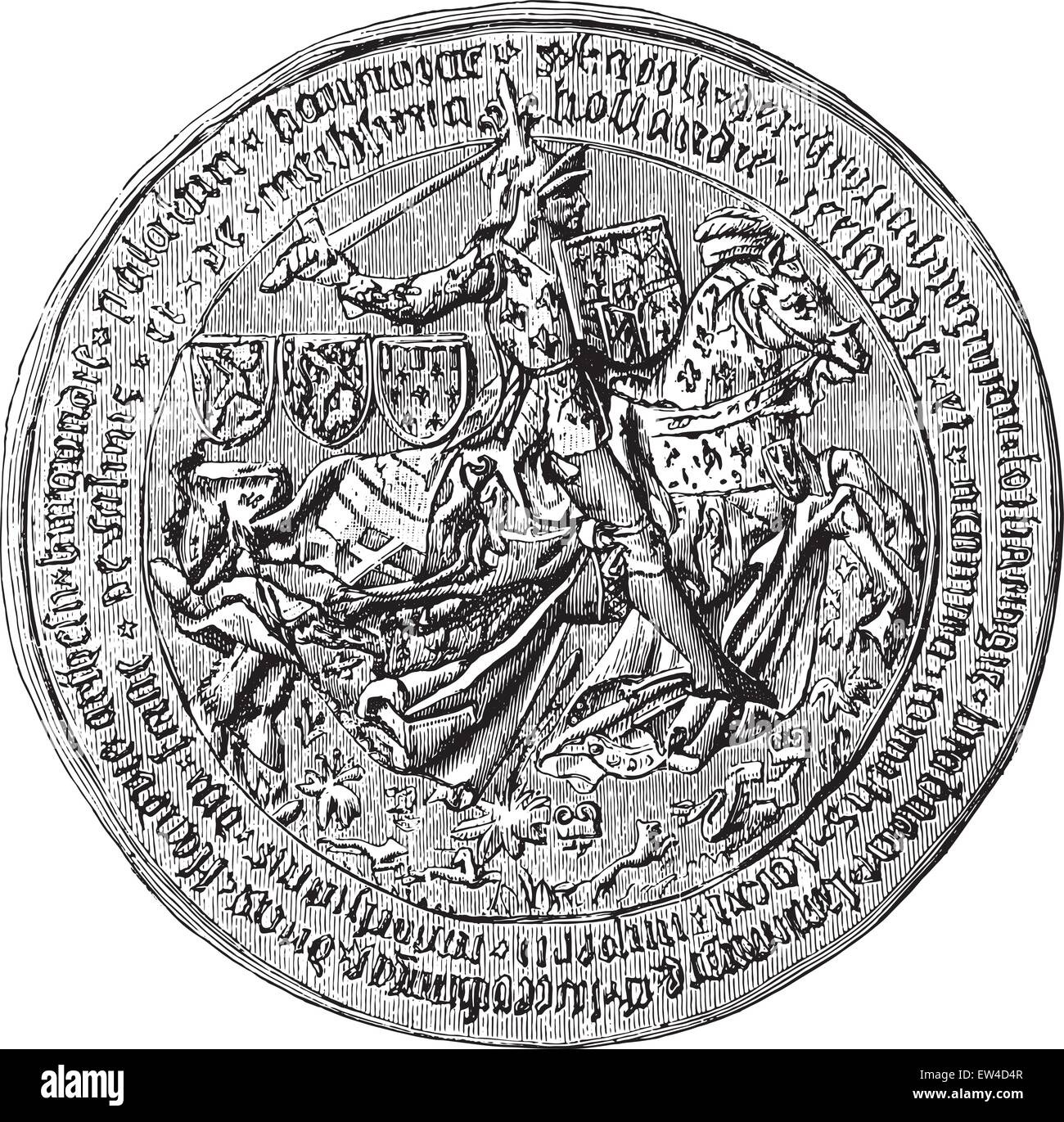 Great Seal of Charles the Bold, Duke of Burgundy, vintage engraved ...