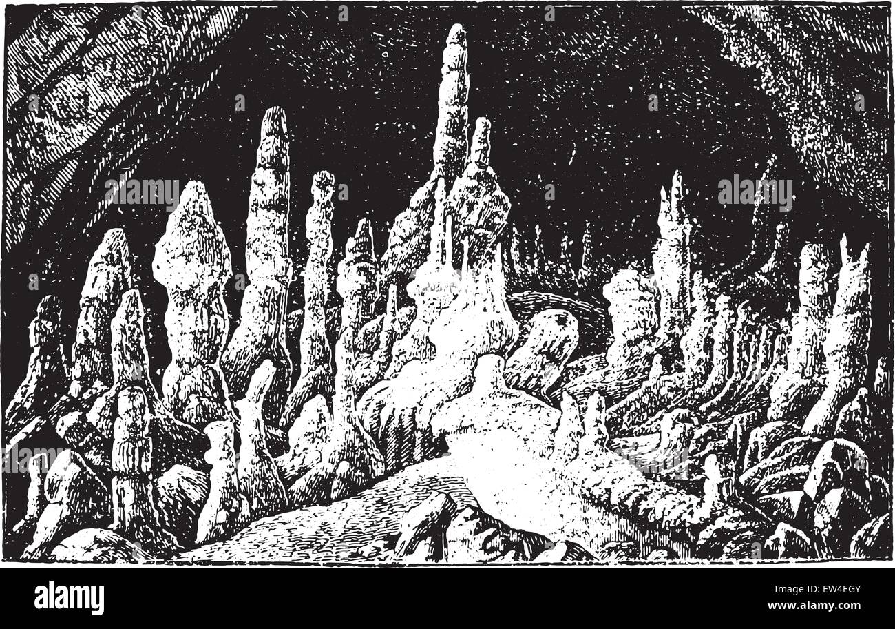 Stalagmites, vintage engraved illustration. La Vie dans la nature, 1890 ...