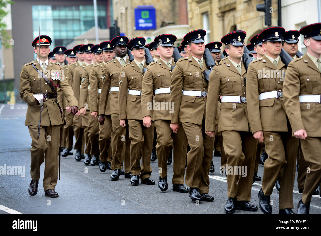 Soldiers from the Yorkshire Regiment march through the streets of ...
