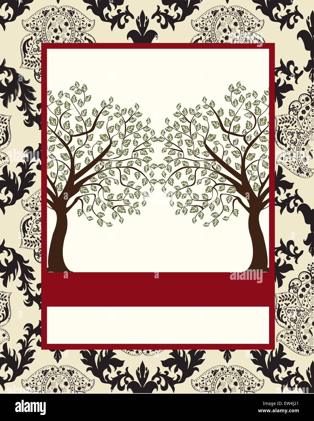 Vintage invitation card with ornate elegant abstract floral tree design ...