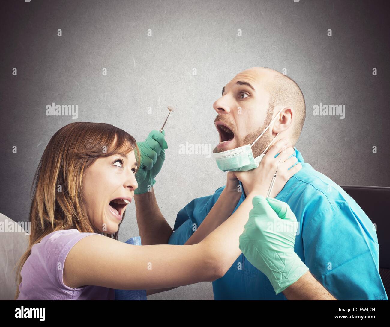 Angry patient by dentist Stock Photo - Alamy