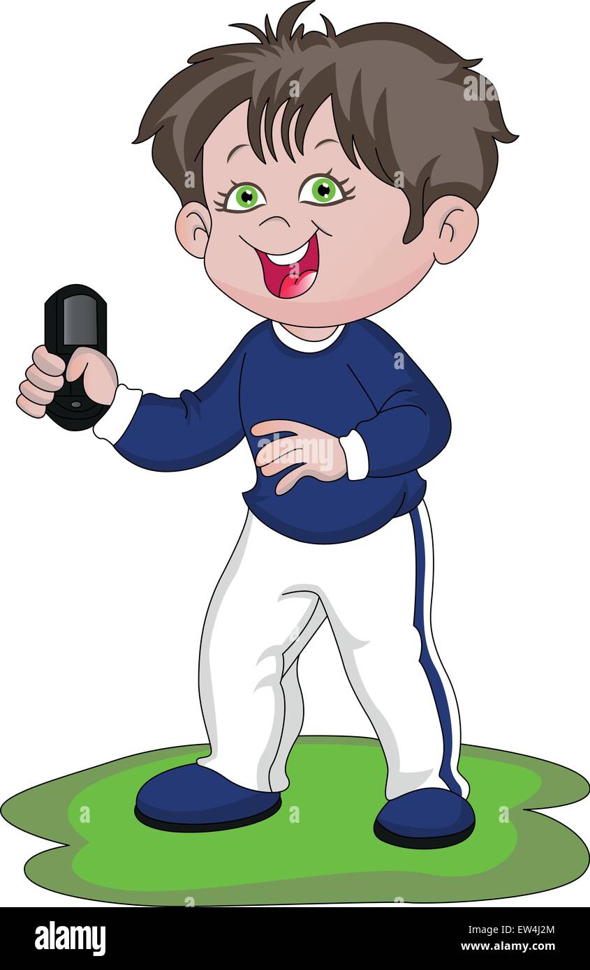 Vector illustration of happy young boy holding remote control Stock ...