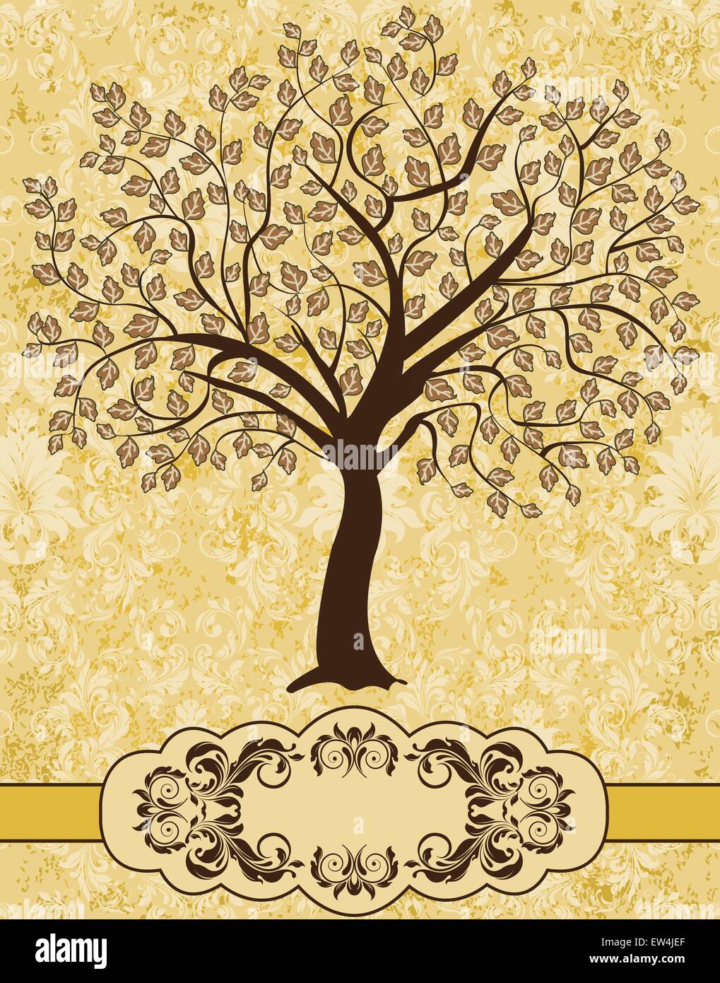 Vintage invitation card with ornate elegant retro abstract floral tree ...