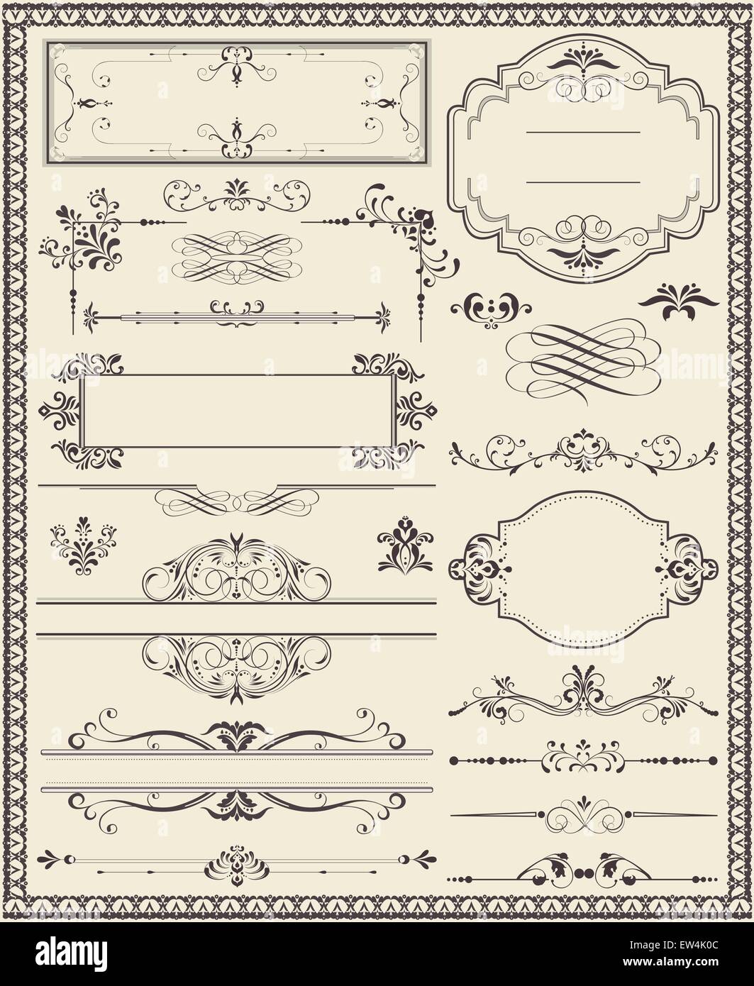 Various vintage labels border and background elements with ornate ...