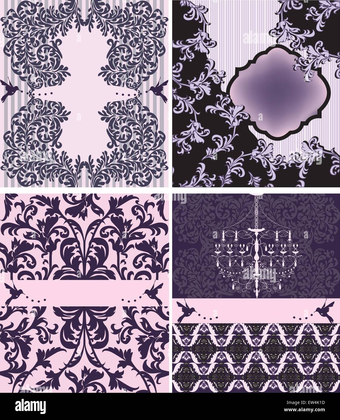 Set of four purple invitations with floral background Stock Vector ...