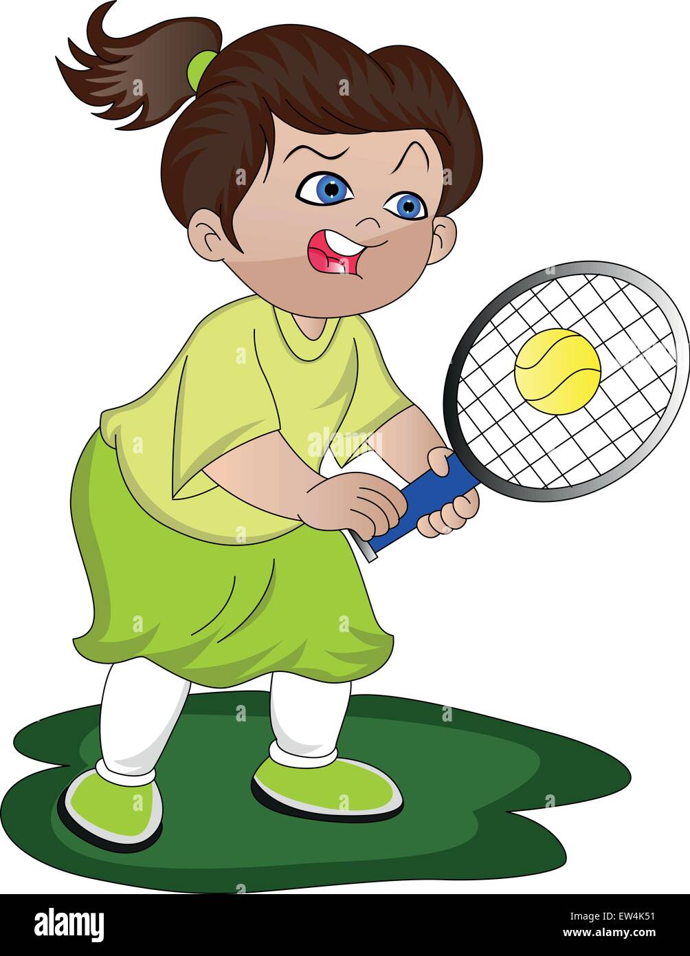 Vector illustration of angry girl with tennis racket and ball Stock ...