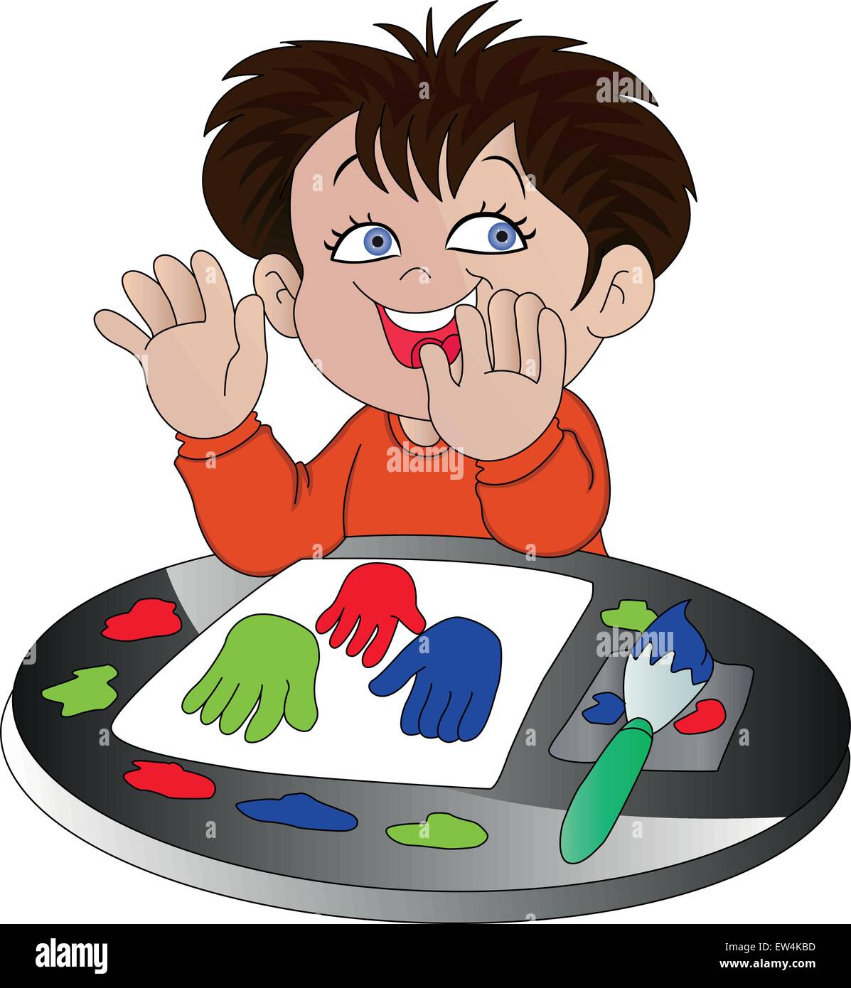 Vector illustration of boy finger painting Stock Vector Image & Art - Alamy
