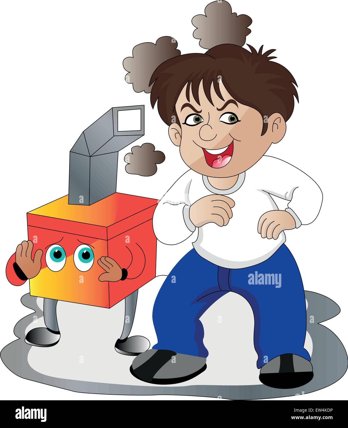 Vector illustration of happy boy standing next to a chimney mascot ...